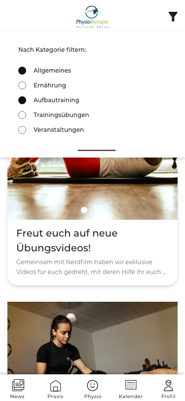 Funktionen - Die PHYSIO App